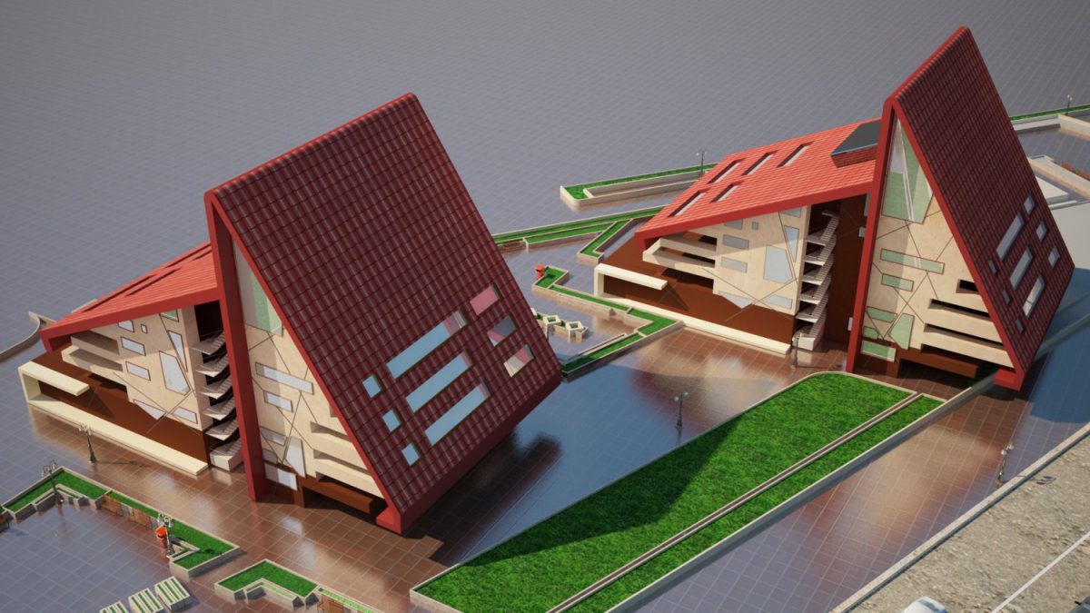 Model Of Red Design Building - DownloadFree3D.com