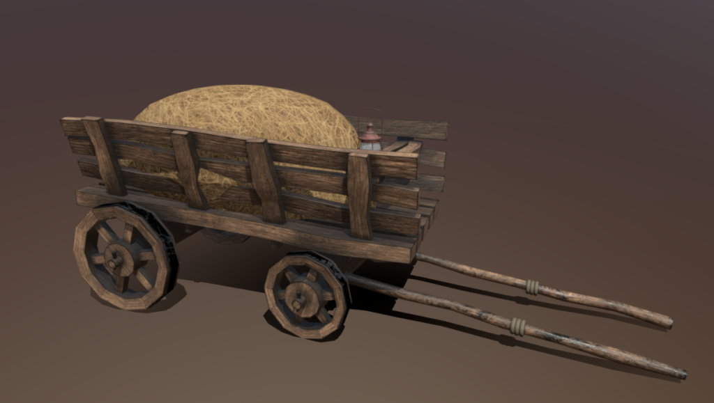 Stylized medieval cart with a lamp and hay - DownloadFree3D.com